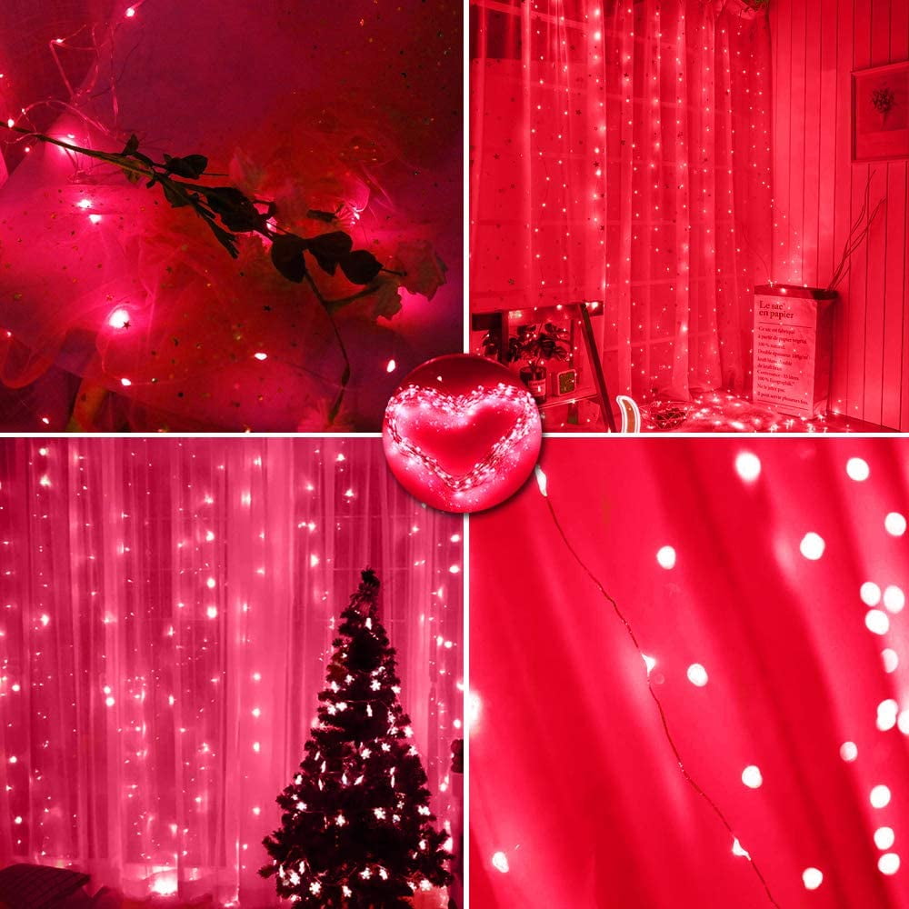 SHIQI-300 LED Curtain Christmas String Lights, Backdrop Fairy Lights ...