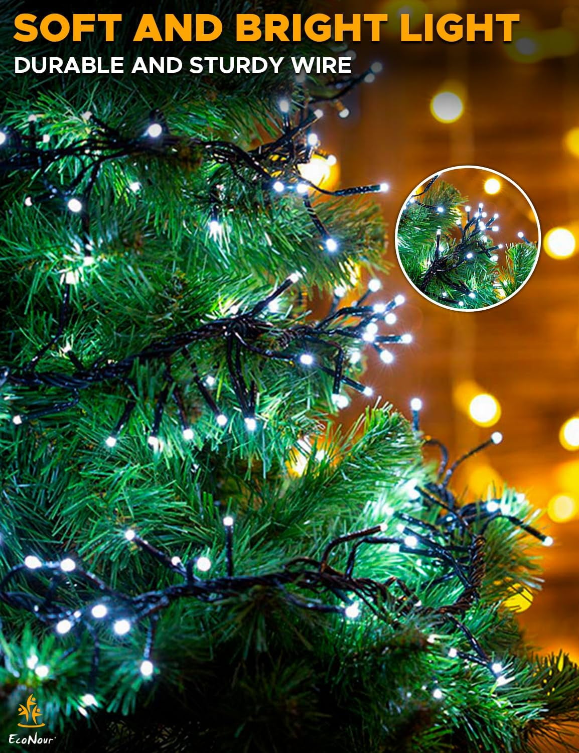 SHIQI-30Ft 720 LED Cluster Twinkle Lights for Christmas Tree, 8 Modes ...