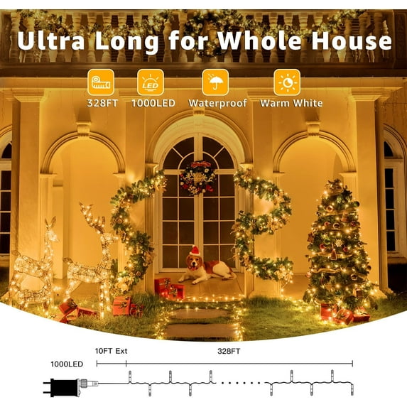 SHIQI-328FT 1000 LED Christmas Lights Outdoor Waterproof, Timer ...