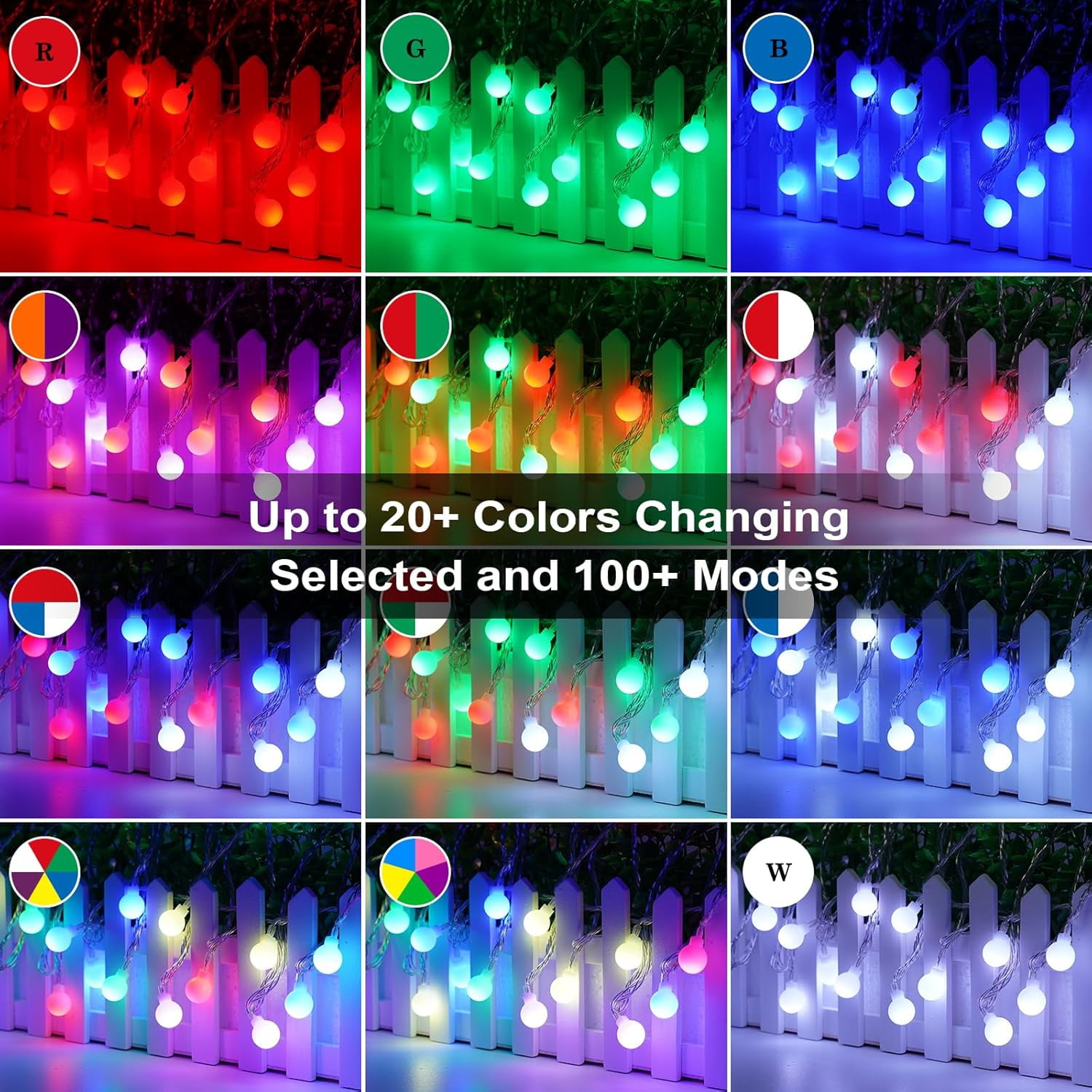 SHIQI-33FT Connectable Globe String Lights Indoor, 24 Color Changing ...