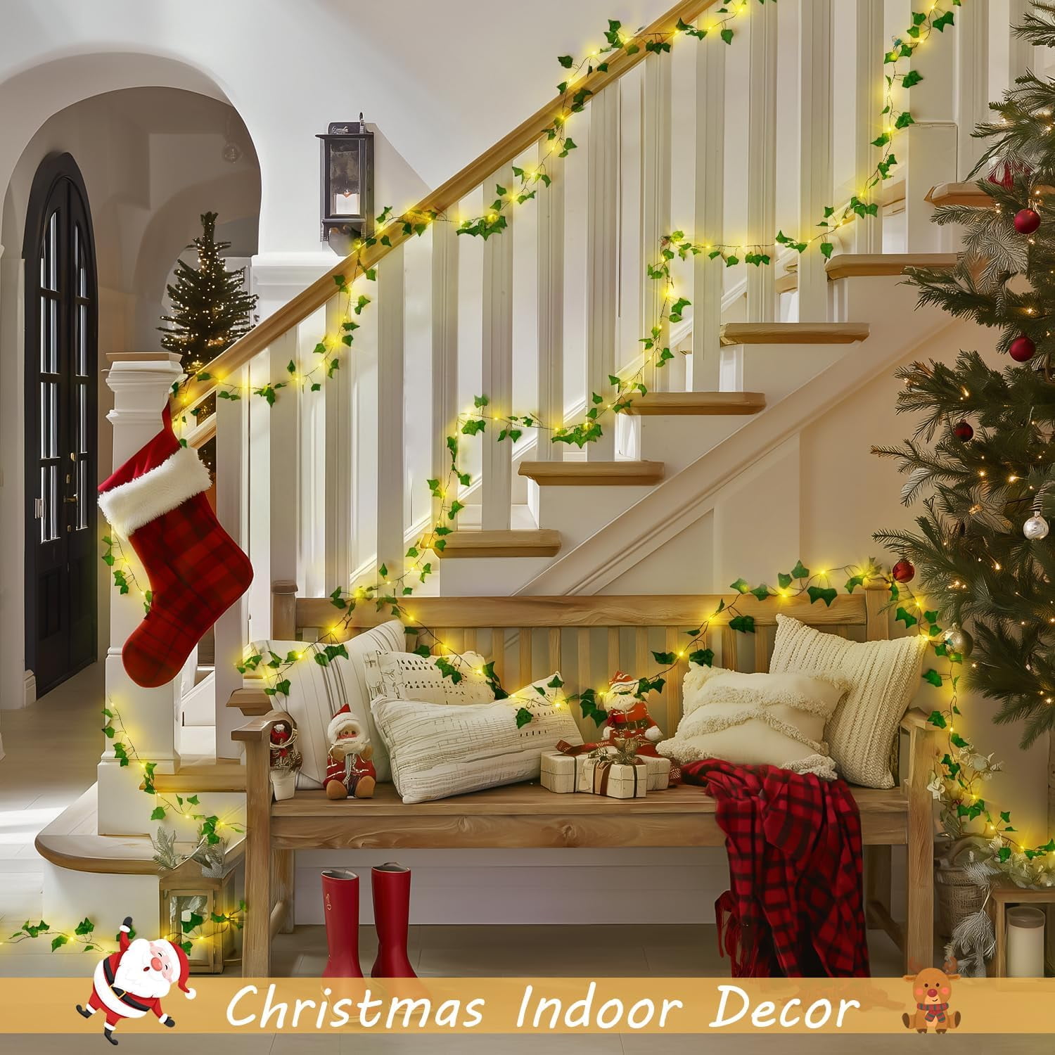 SHIQI-33Ft Vines with Lights Battery Operated, 100 LED Ivy Vines with ...