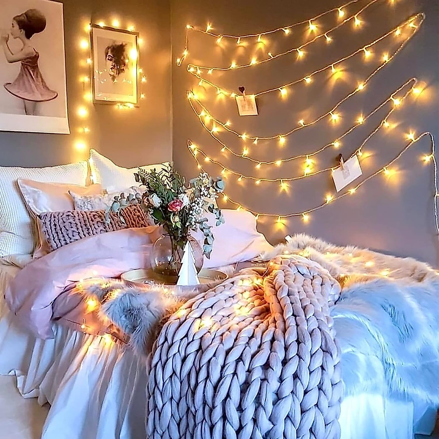 SHIQI-33ft 100 LED Warm White Christmas Lights Outdoor, Battery Power ...