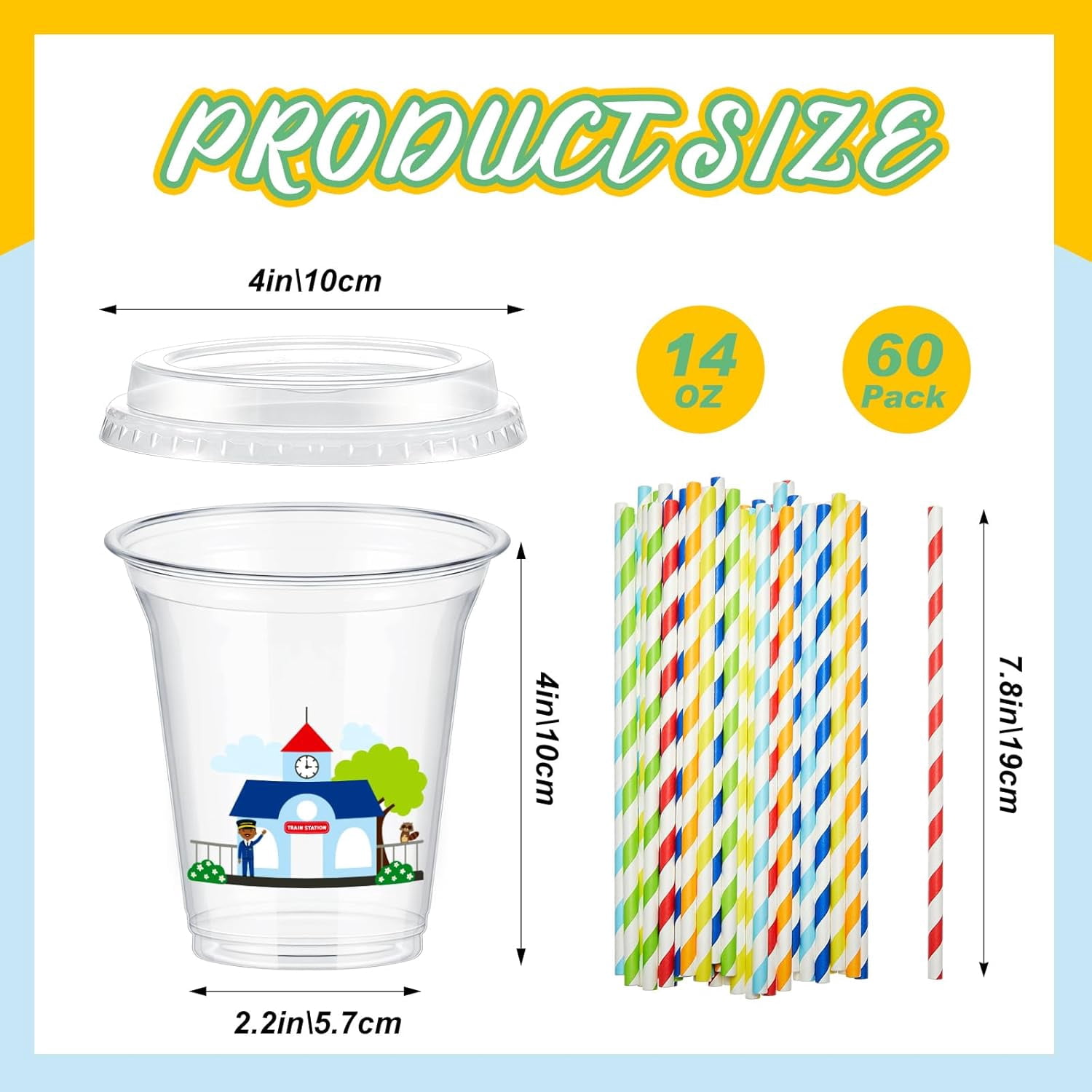 SHIQI-36 Sets Train Theme Party Cups with Lids and Paper Straws 14 oz ...