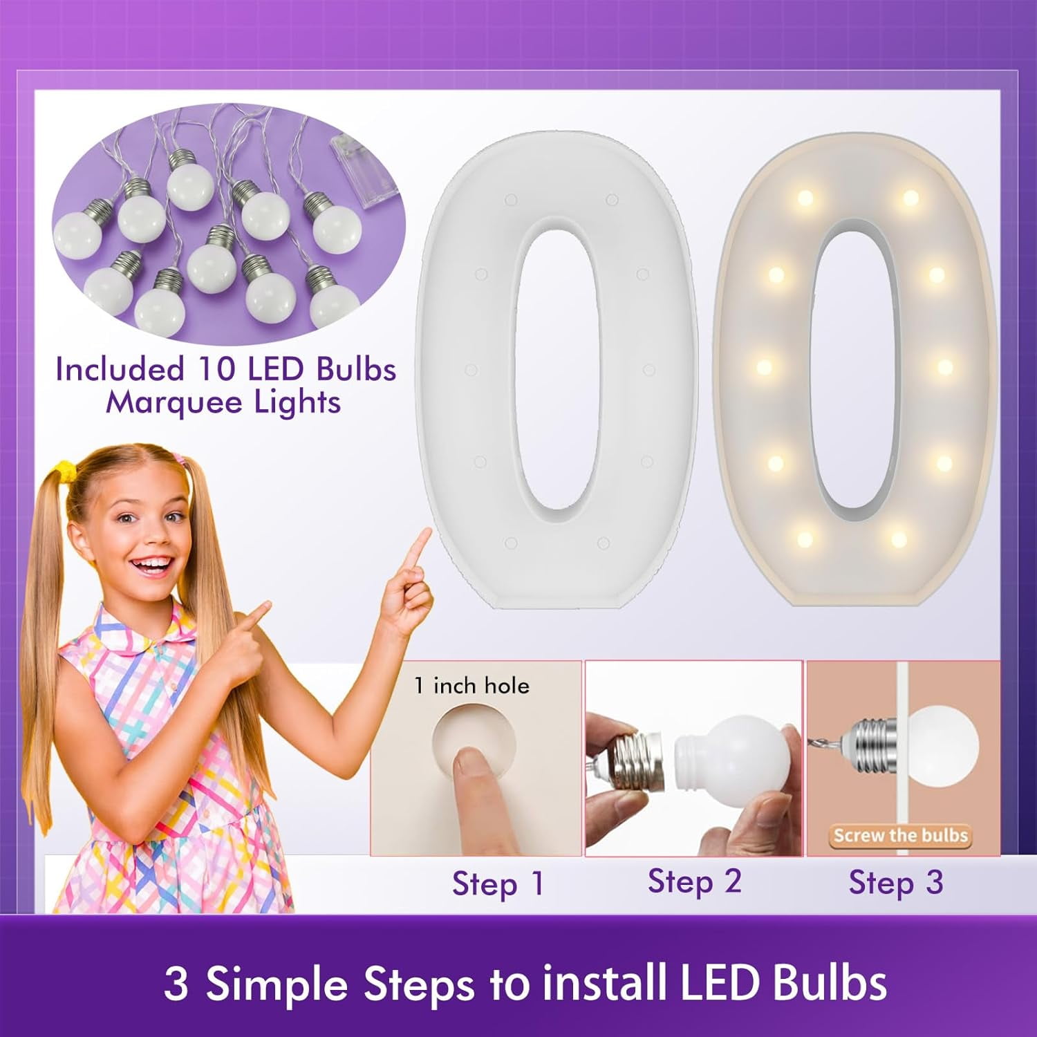SHIQI-3FT Light Up Numbers Pre-Cut Frame Giant Marquee Numbers 0 ...