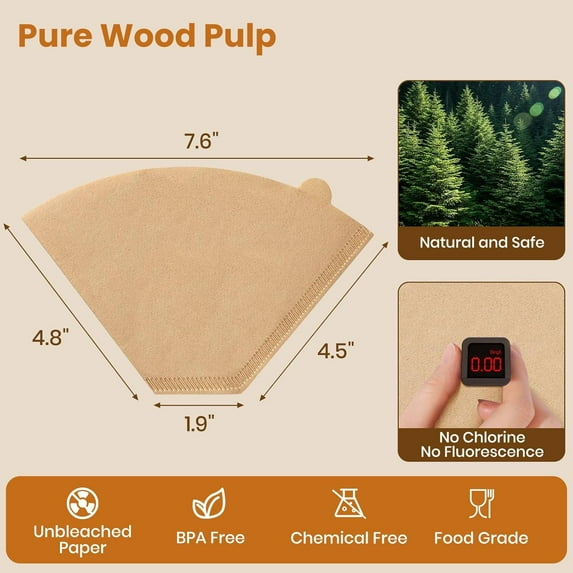 SHIQI-#4 Cone Coffee Filters 8-12 Cup, 400 Count Unbleached Natural ...