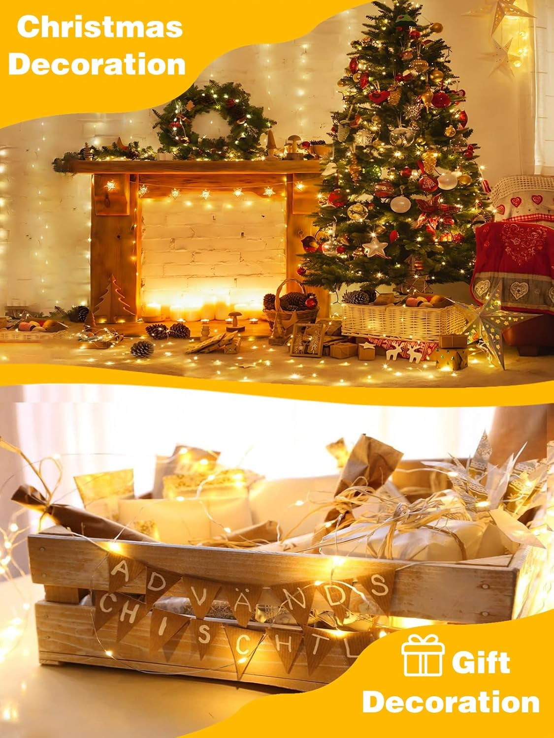 SHIQI-4 Pack 60LED Christmas Battery Operated Fairy Lights with Remote ...