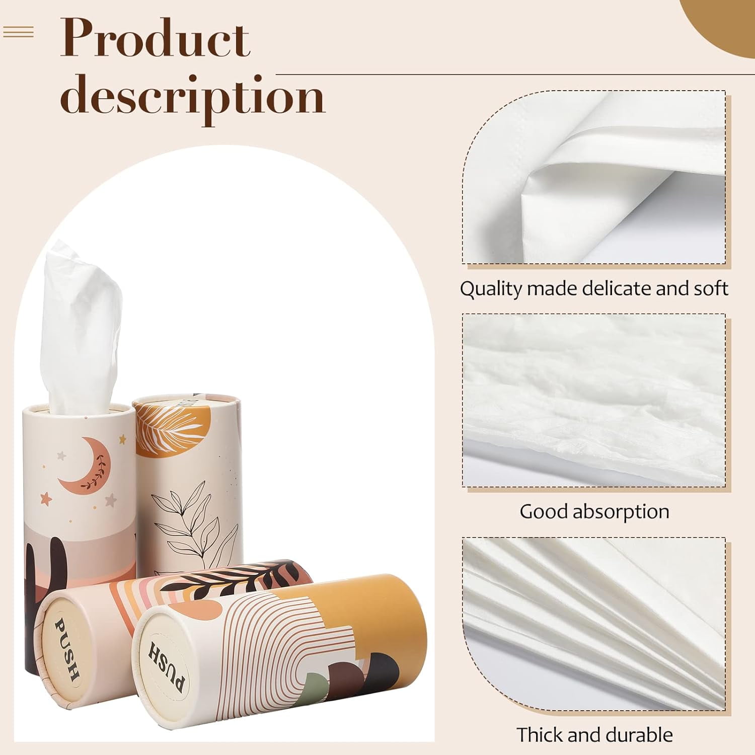 SHIQI-4 Pack Car Tissues Cylinder Holder with 3 Ply Facial Bulk Boho ...