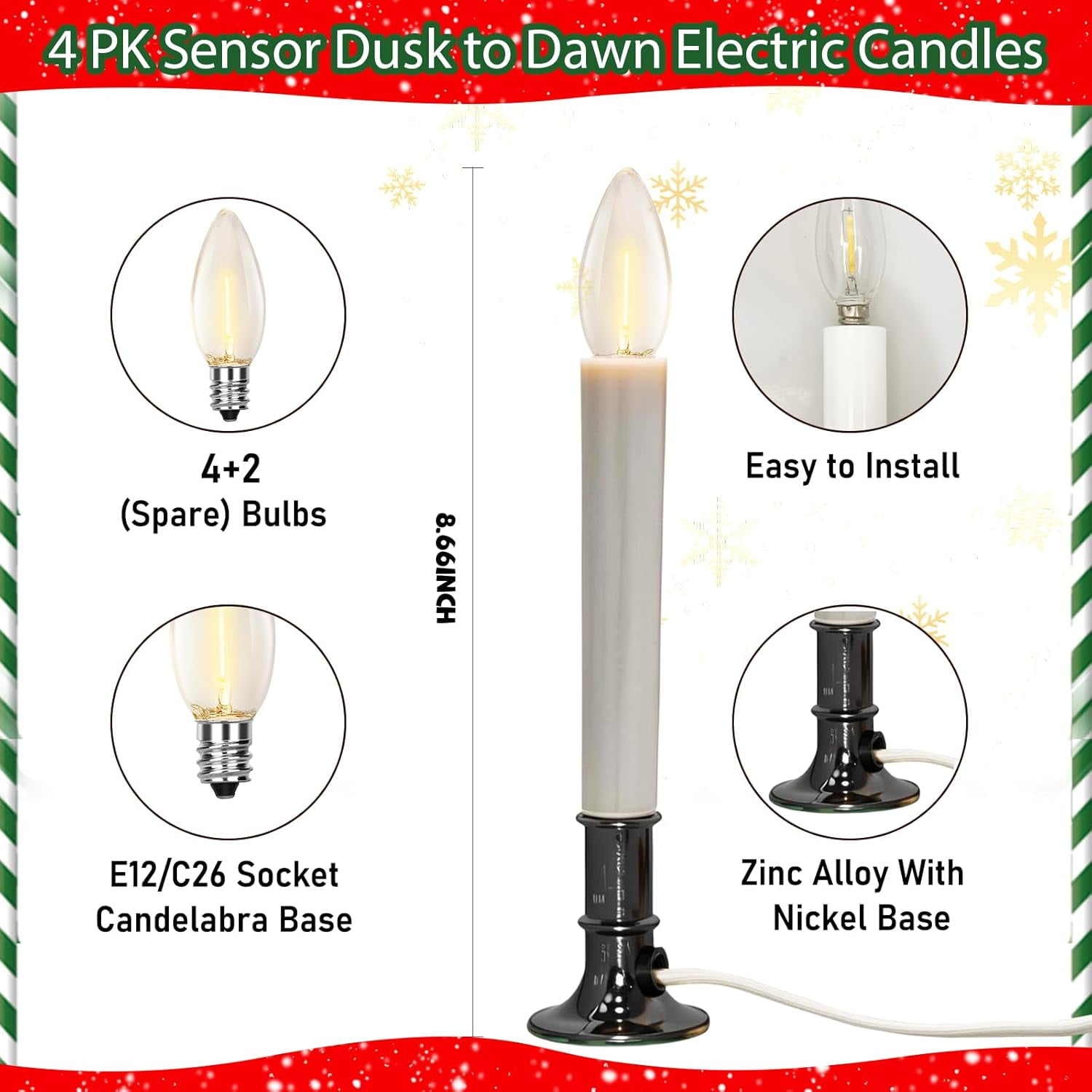 SHIQI-4 Pack Christmas Electric Window Candle Lamp with Nickel Base ...