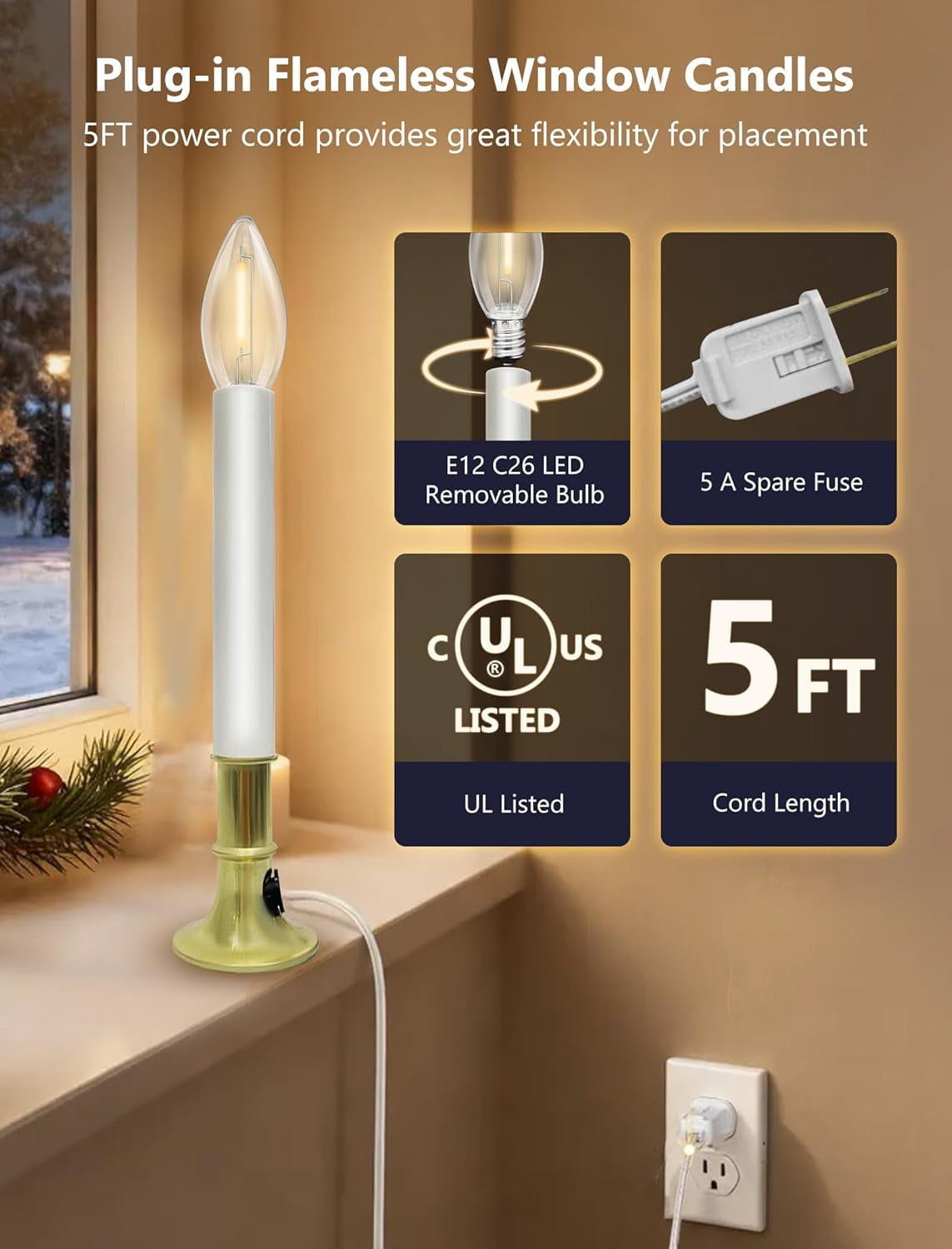 SHIQI-4 Pack Christmas Electric Window Candles Lights,9 Inch Electric ...