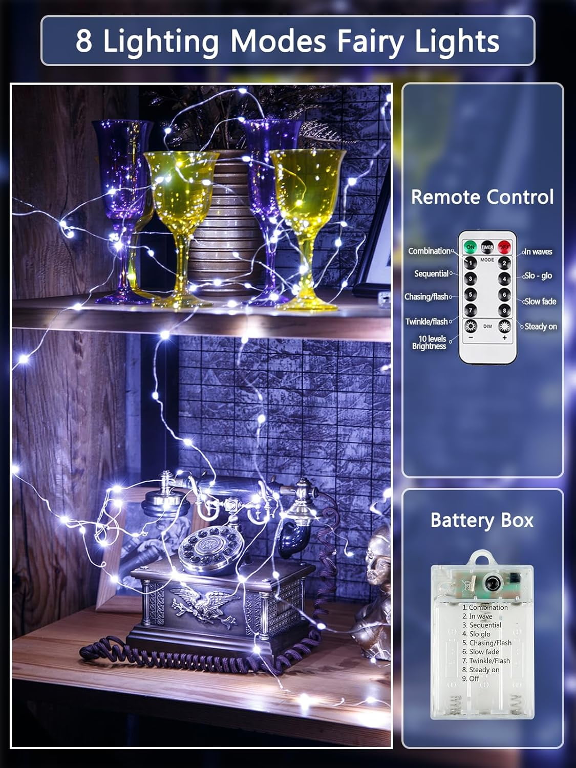 SHIQI-4 Pack Fairy Lights Battery Operated with Remote Control Timer ...
