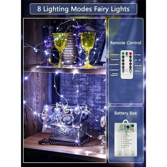 SHIQI-4 Pack Fairy Lights Battery Operated with Remote Control Timer ...