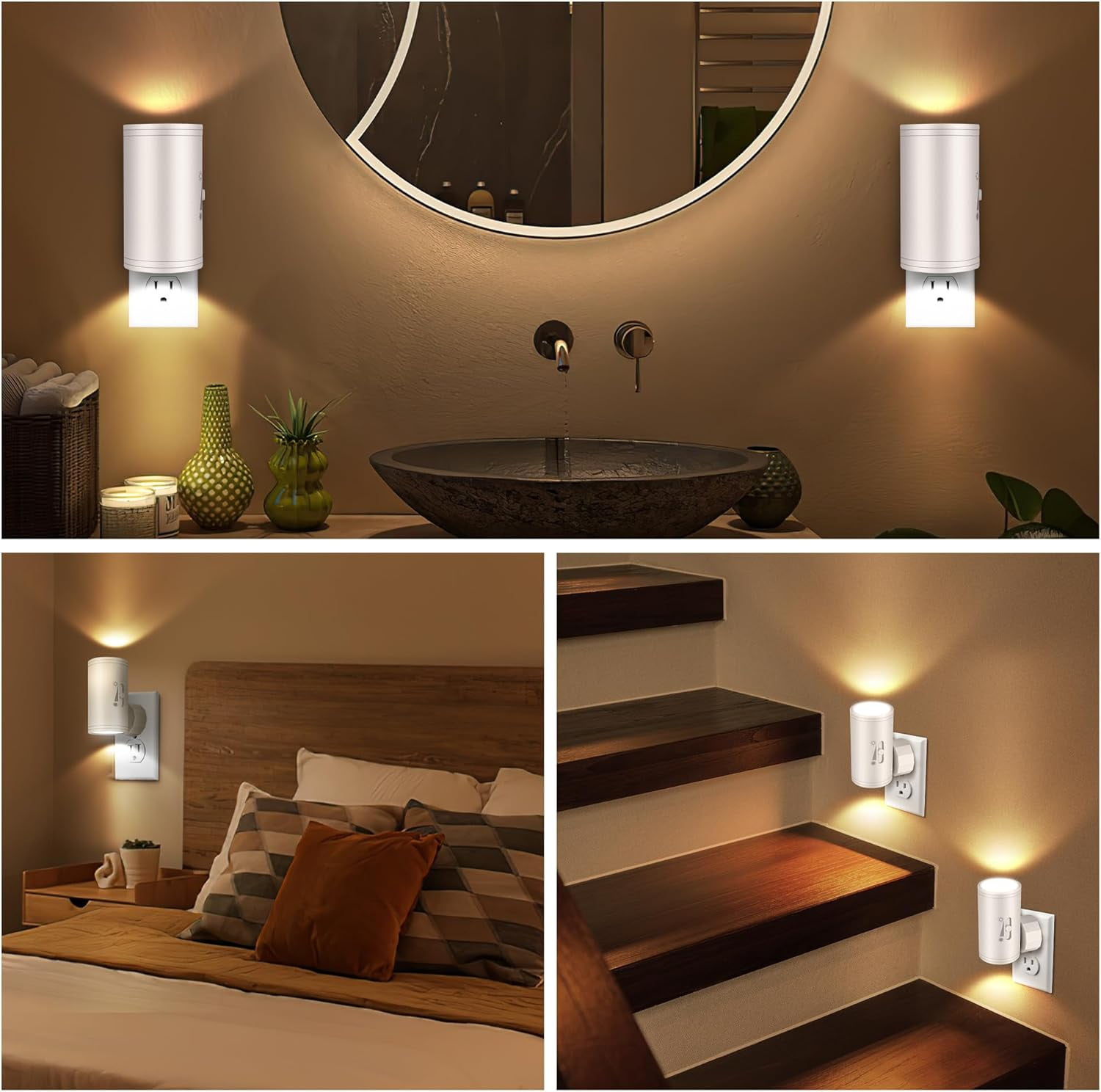 SHIQI-4 Pack LED Plug-in Wall Night Light with Dimmable 0-300 Lumens ...