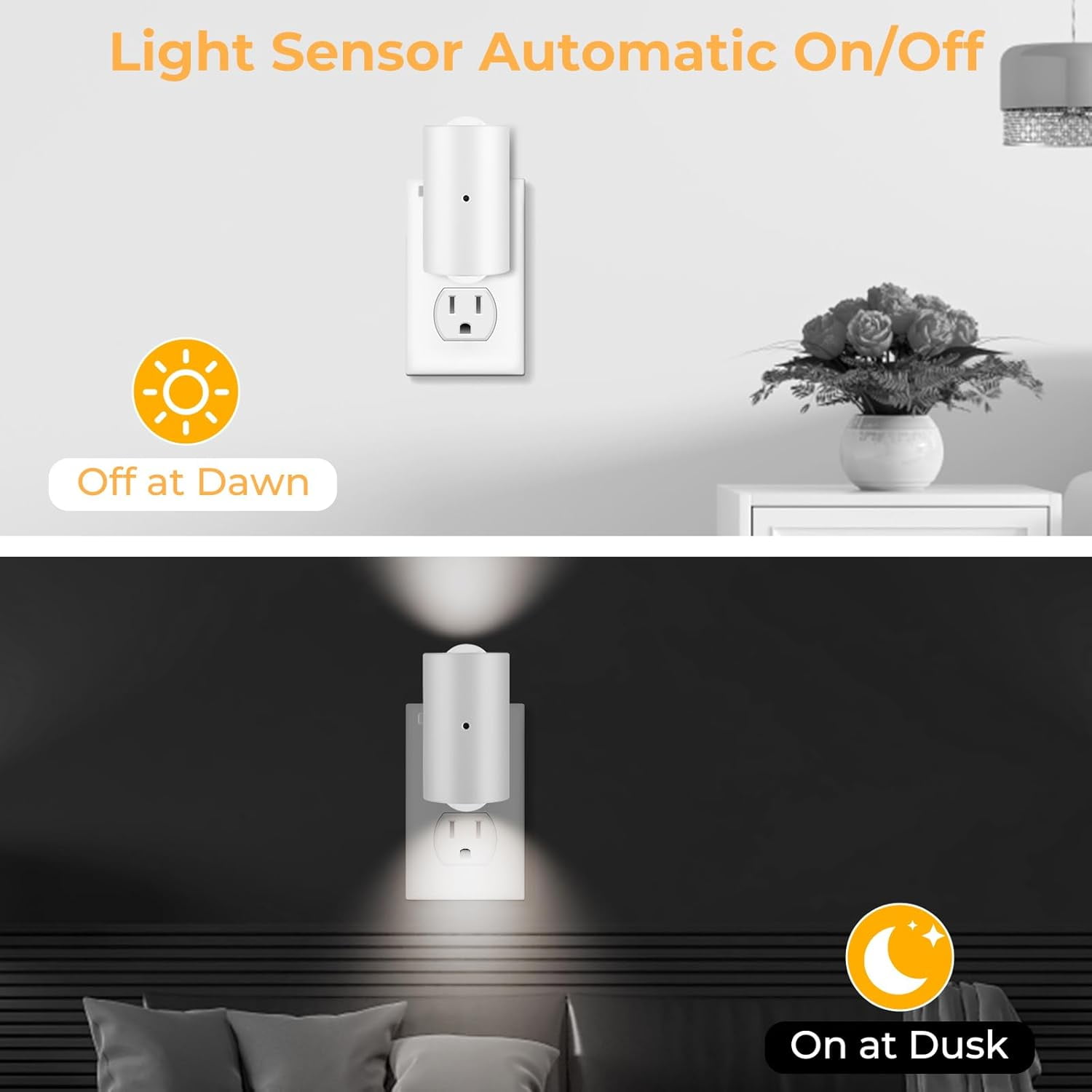 SHIQI-4 Pack Small LED Night Light, Dimmable Plug-in with Dusk to Dawn ...