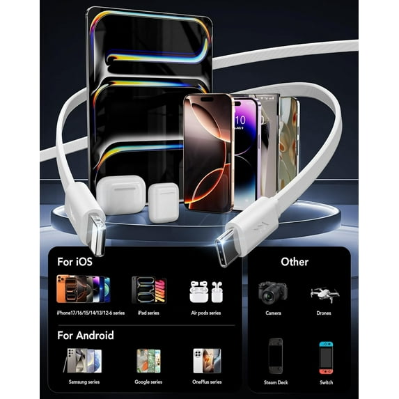 SHIQI-4-in-1 Retractable Gan Wall Charger Plug for iPhone 17 USB C ...