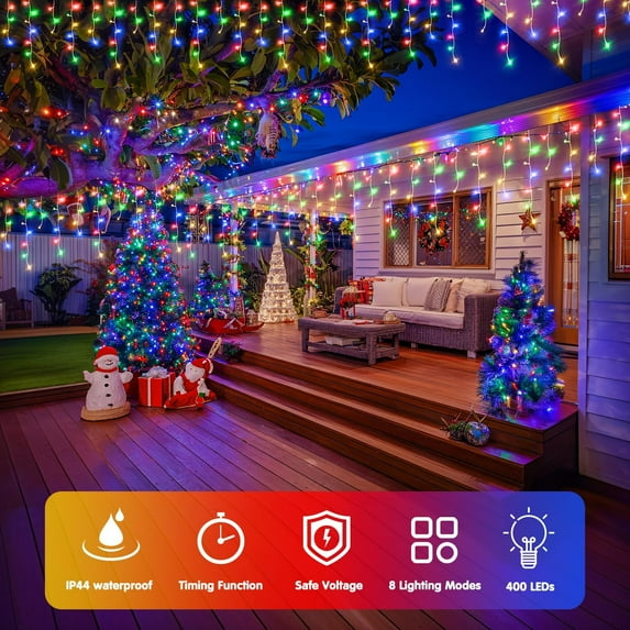 SHIQI-400 LED 38.8Ft Icicle Christmas Lights with Remote - Outdoor ...