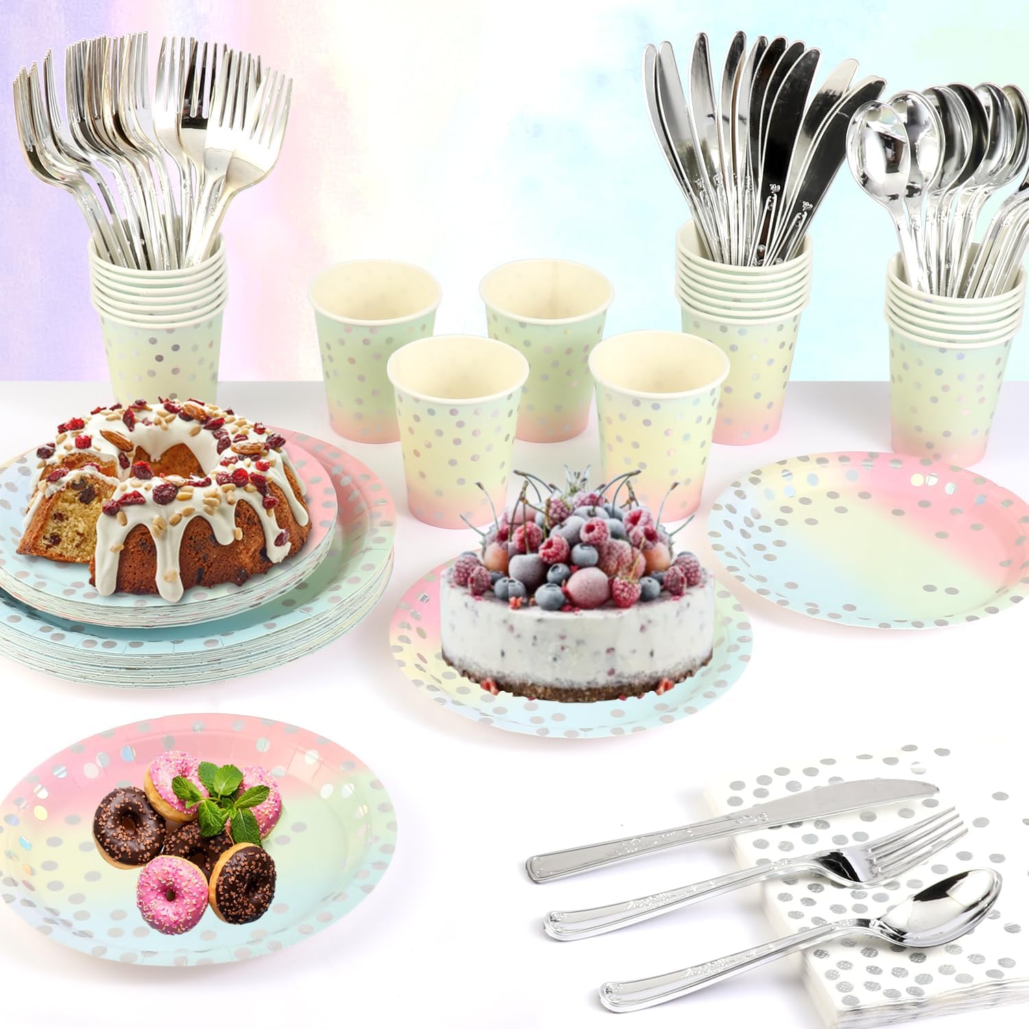 SHIQI-400Pcs Disposable Party Dinnerware Set, Paper Tableware Set ...