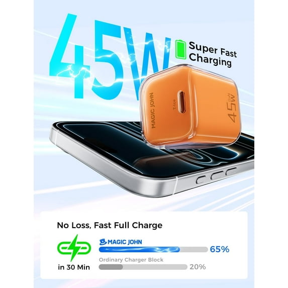 SHIQI-45W USB C Charger Block, Ultra-Fast Charging for iPhone 15/16/17 ...