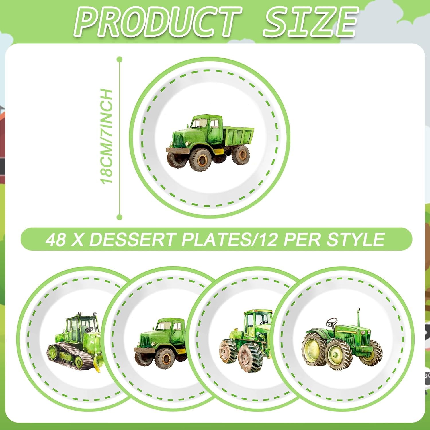 SHIQI-48 Pcs Tractors Birthday Party Decorations Green Tractor Plates 4 ...