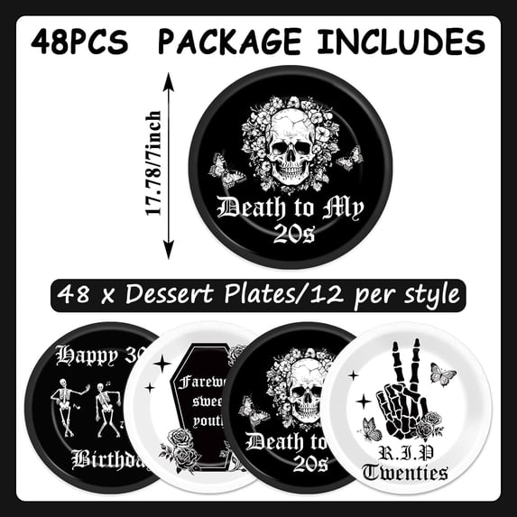SHIQI-48Pcs Gothic Death to My 20s Party Paper Plates 30th Birthday ...