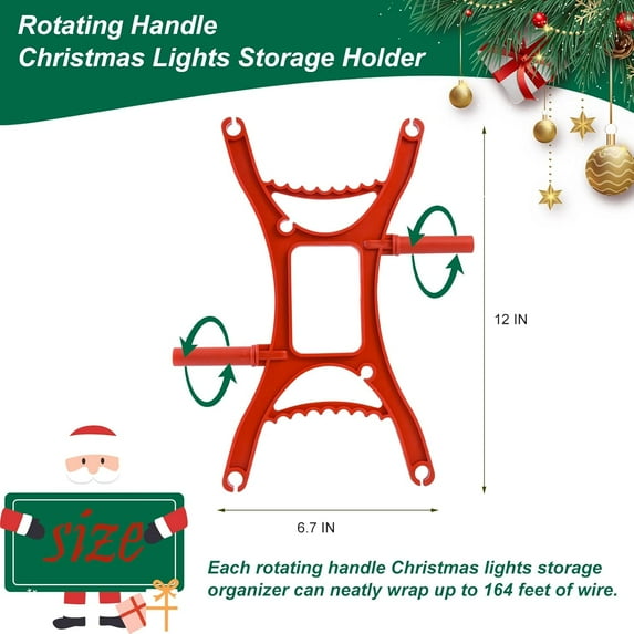 SHIQI-4PCS Rotating Handle Christmas Lights Storage Holder Red Holiday ...