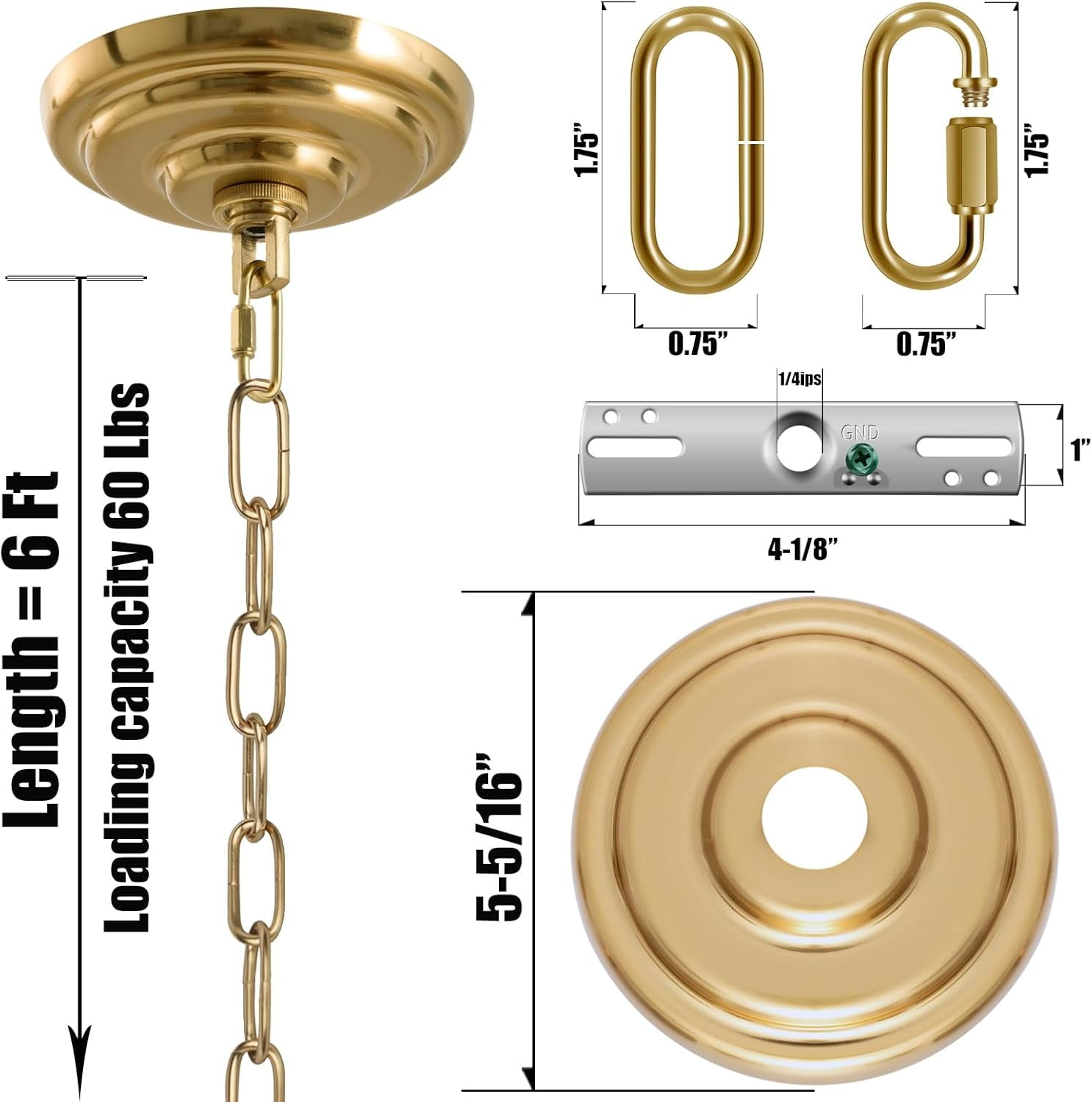 SHIQI-5-5/16 Inch Light Canopy Kit with 6 Feet Hanging Chain, Heavy ...