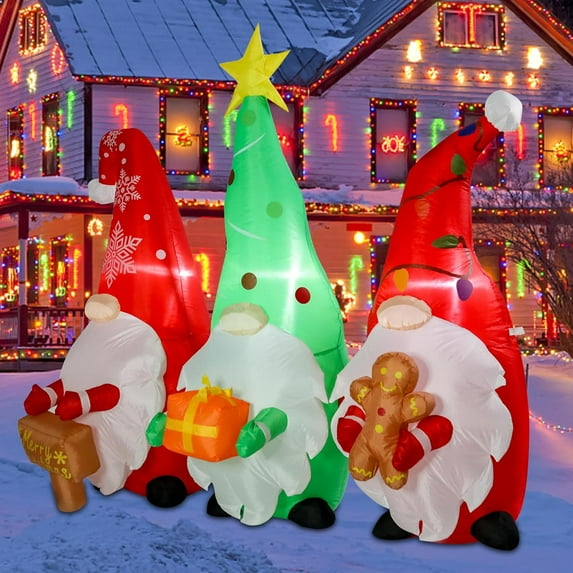 SHIQI-5.9 FT Long Christmas Inflatables Gnomes Family, Blow Up Outdoor ...