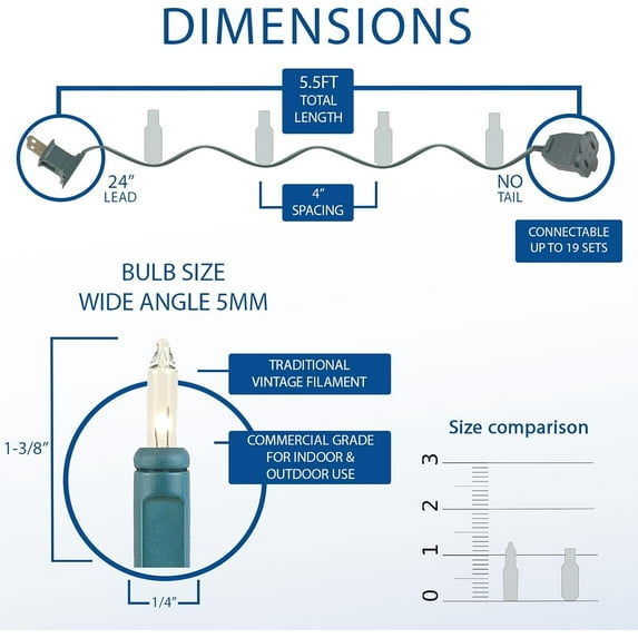 SHIQI-5 Feet 10 Bulbs Vintage Short Mini Light String, Clear Bulbs on ...