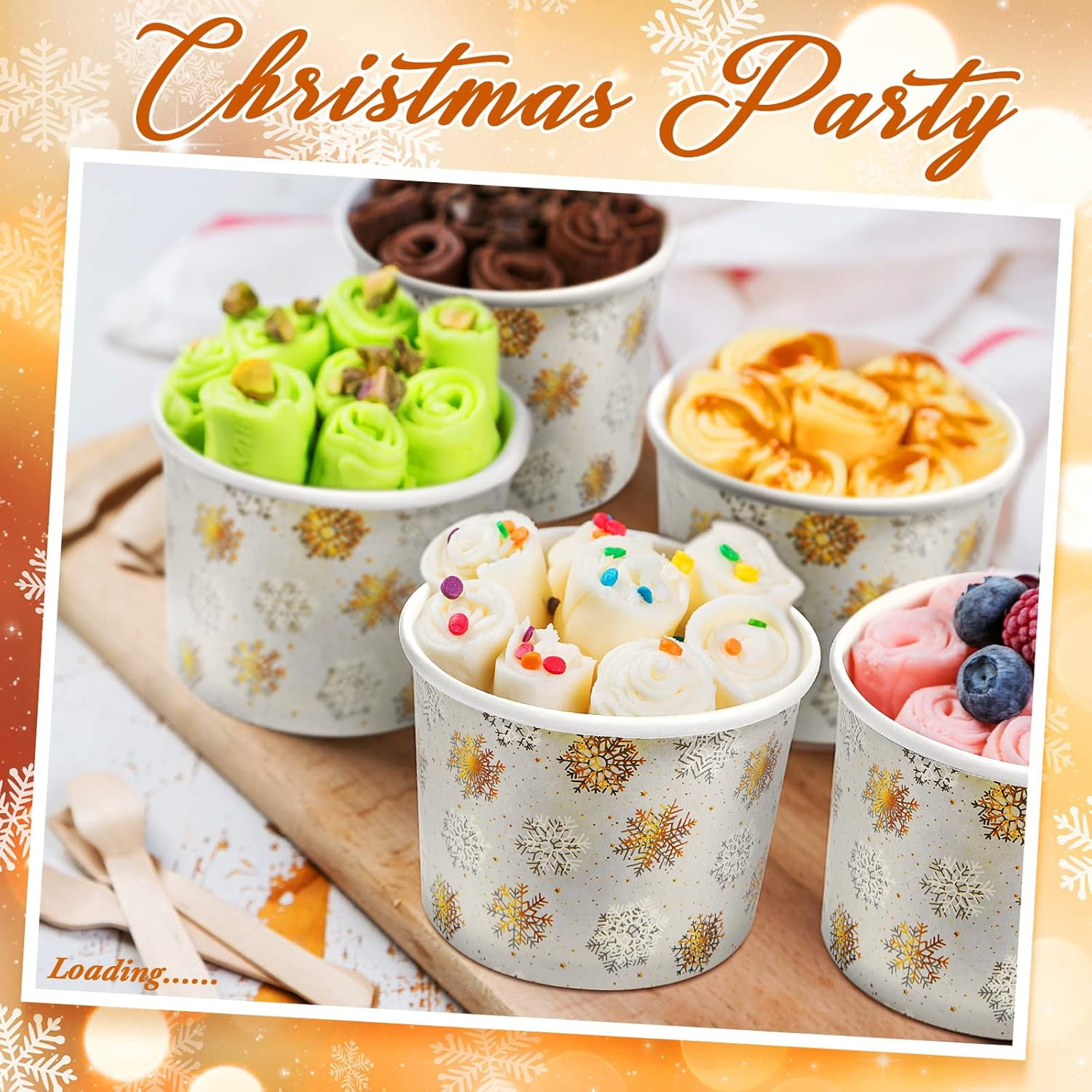 SHIQI-50 Pcs Christmas Snowflake Ice Cream Paper Cups 9 oz Disposable ...