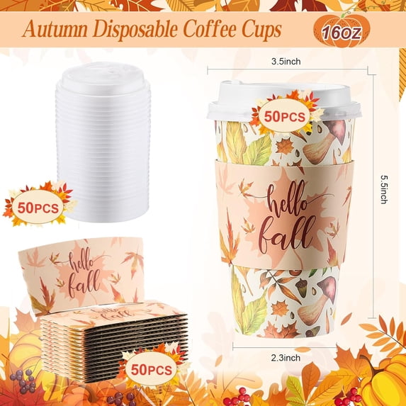 SHIQI-50 Set 16 oz Fall Disposable Party Coffee Cups Sets, Pumpkin ...