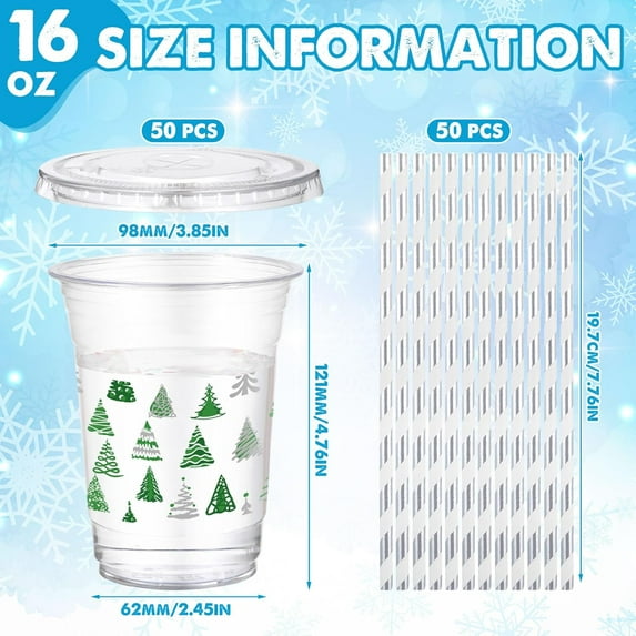 SHIQI-50 Sets Christmas Disposable Plastic Cups Bulk with Lids Straws ...