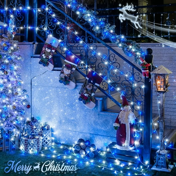 SHIQI-500 LED Blue and White Christmas Lights, 8 Modes 163ft String ...