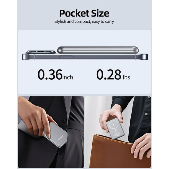 SHIQI-5000mAh Magnetic Wireless Power Bank for iPhone, Portable Charger ...
