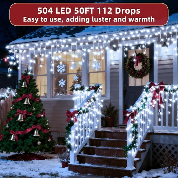 SHIQI-504 LED Christmas Lights Outdoor 50FT with 112 Drops, Christmas ...