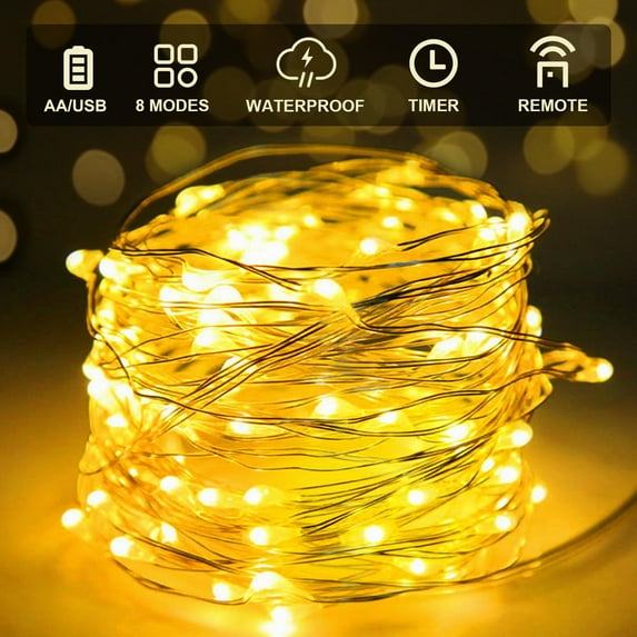 SHIQI-50LED Fairy Lights 16ft Dual Power(USB/Battery) with Remote ...