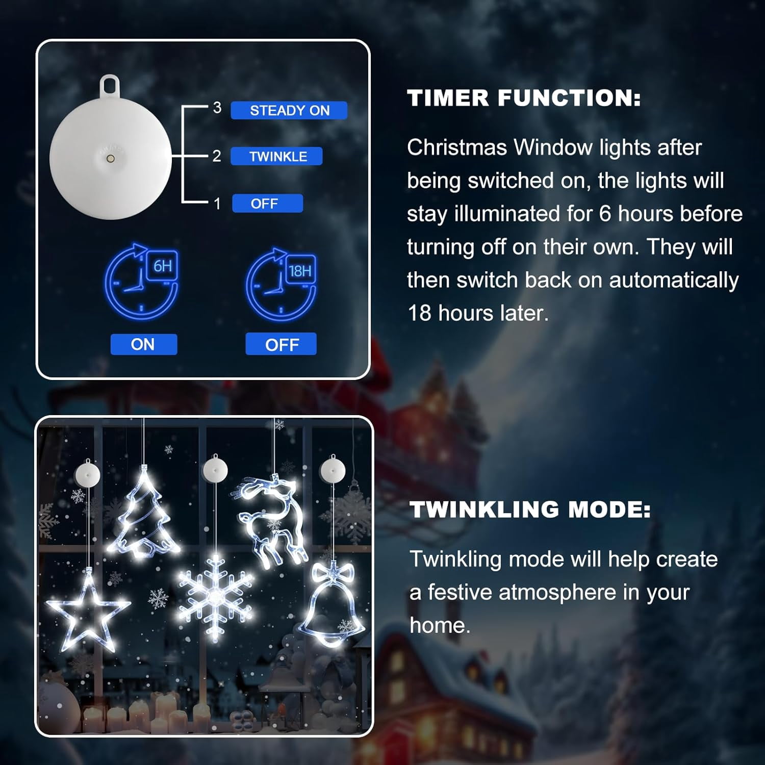 SHIQI-5Pack Christmas Window Lights Decorations with Timer,Battery ...