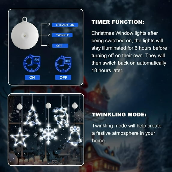 SHIQI-5Pack Christmas Window Lights Decorations with Timer,Battery ...