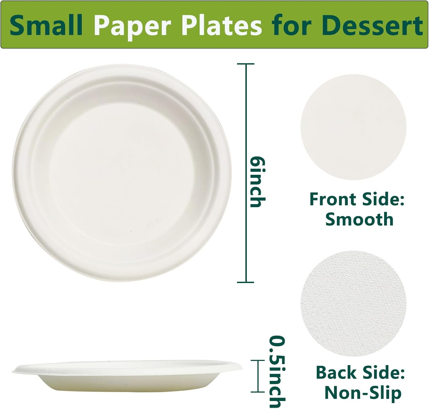 SHIQI-6 Inch Dessert Paper Plates, 200 Pack Disposable Compostable ...