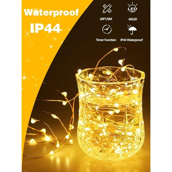 SHIQI-6 Pack Fairy Lights Battery Operated with Timer, Each 20FT 60LED ...
