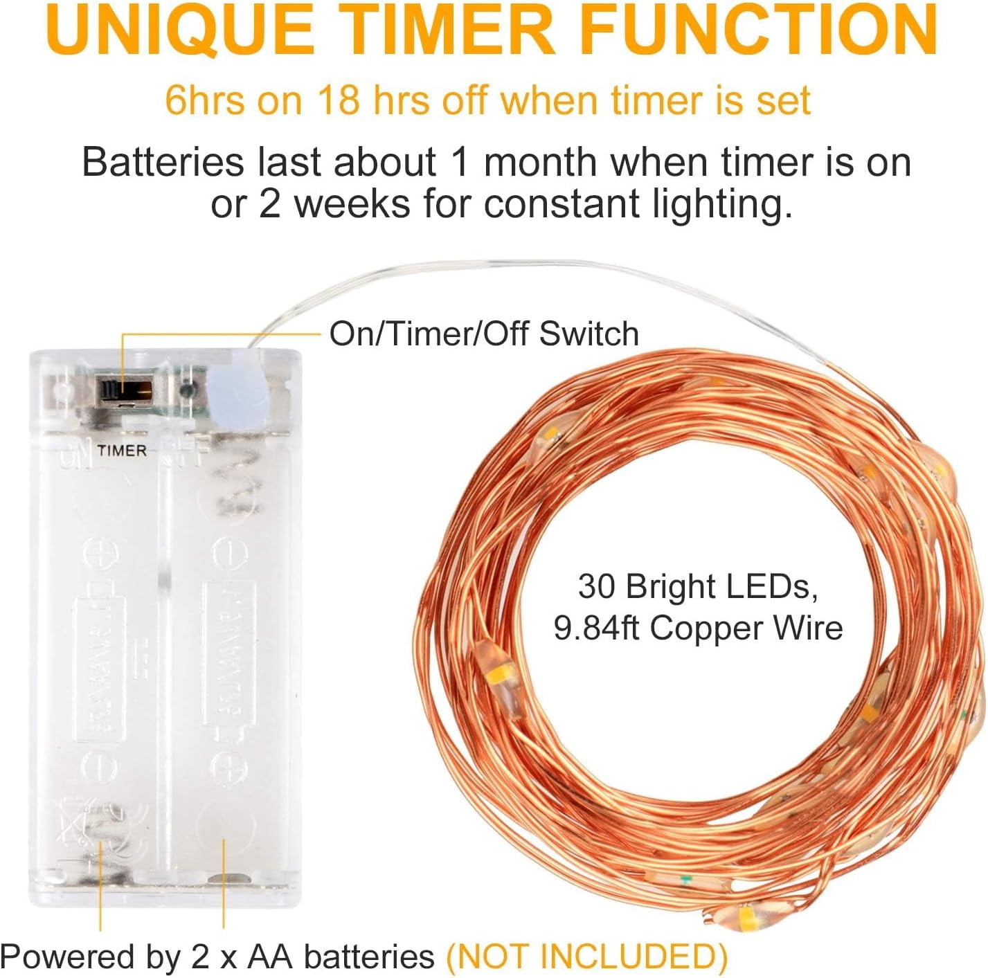 SHIQI-6 Pack LED Fairy String Lights Battery Operated with Timer, 10Ft ...