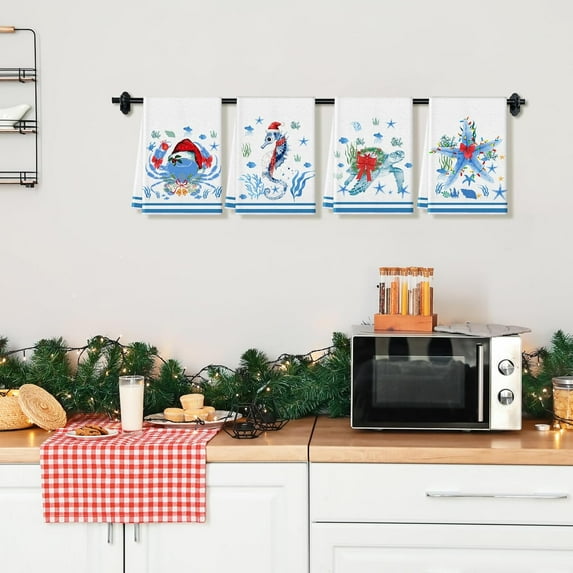 SHIQI-6 Pcs Christmas Kitchen Towels Beach Coastal Christmas Decor ...