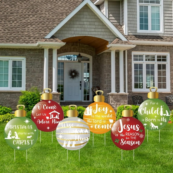 SHIQI-6 Pcs Christmas Nativity Scene Story Ball Yard Signs Christmas ...