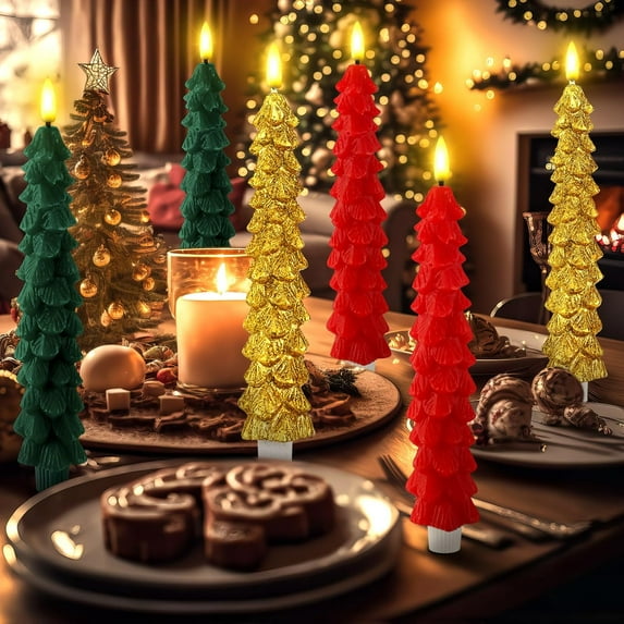 SHIQI-6 Pcs LED Christmas Tree Flameless Taper Candles Real Wax Battery ...