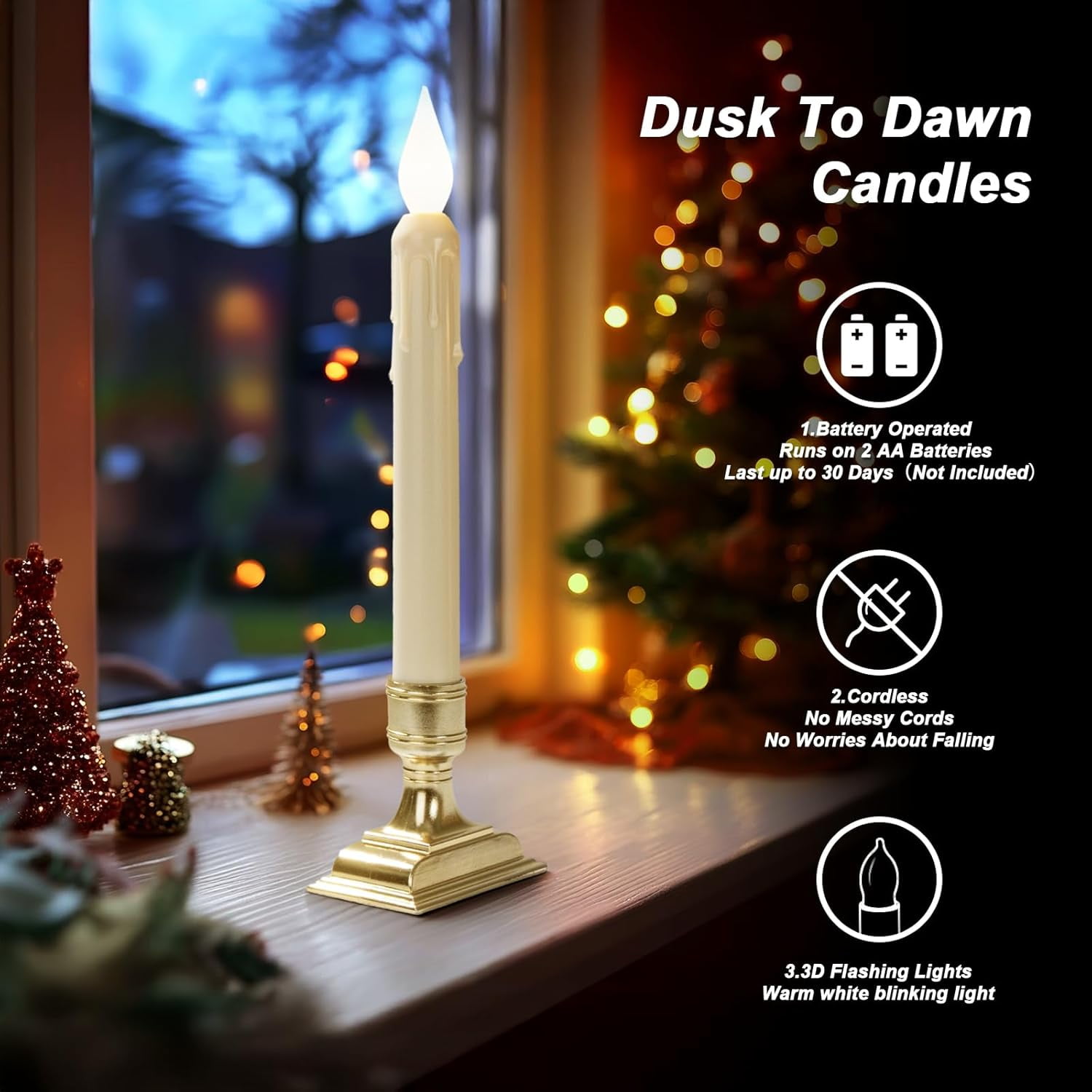 SHIQI-6 Pcs Sensor Dawn to Dusk Window Candles, Flickering Battery ...