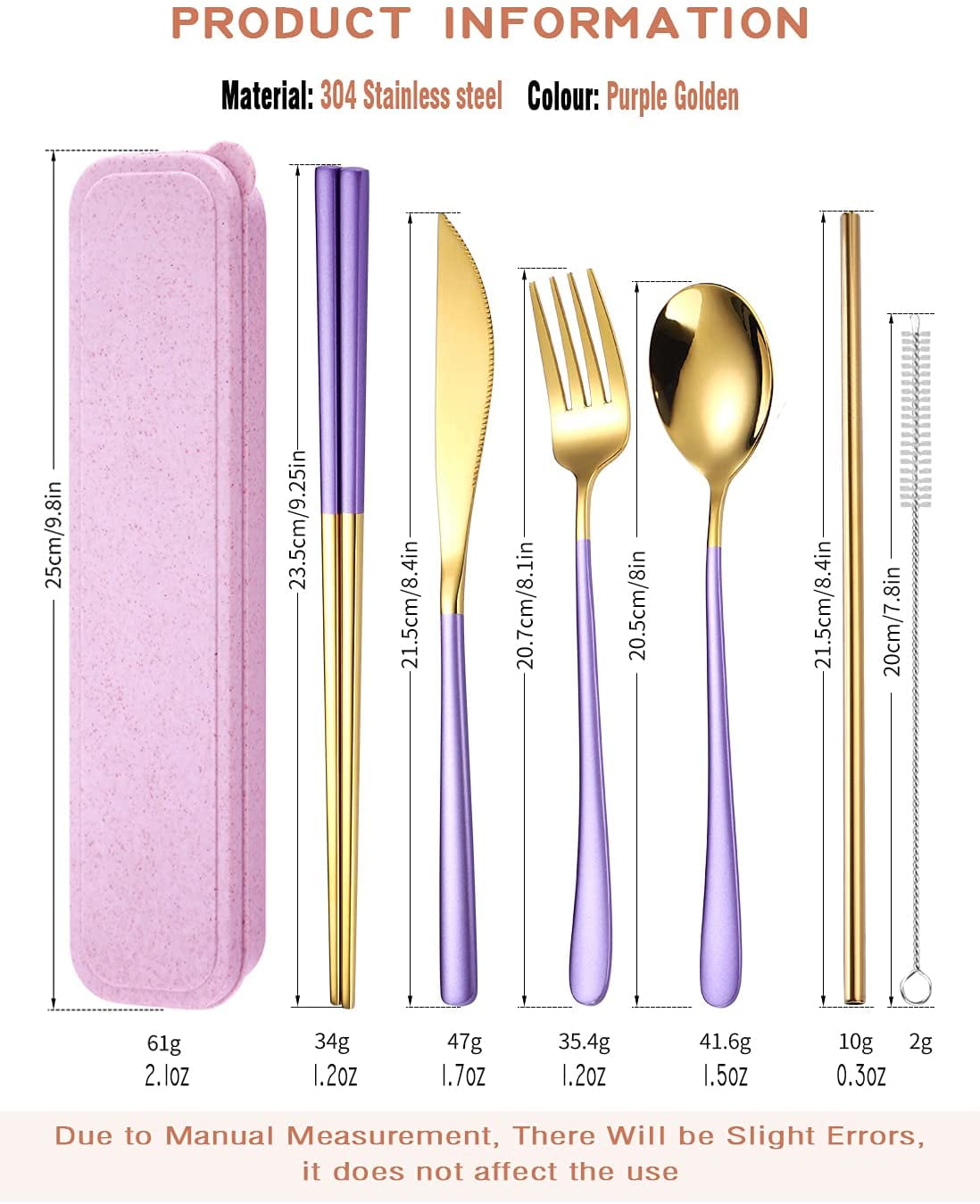 SHIQI-6 Pieces 18/8 Stainless Steel Flatware Set Portable Reusable ...