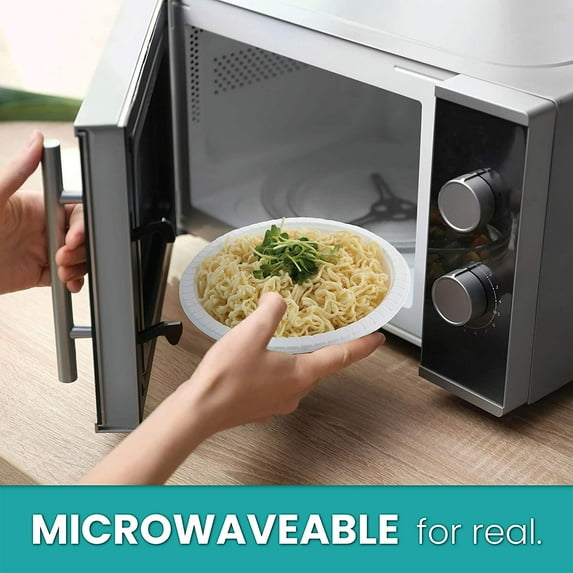 SHIQI-6'' inch Round Plastic Plates Microwaveable, Disposable, White ...