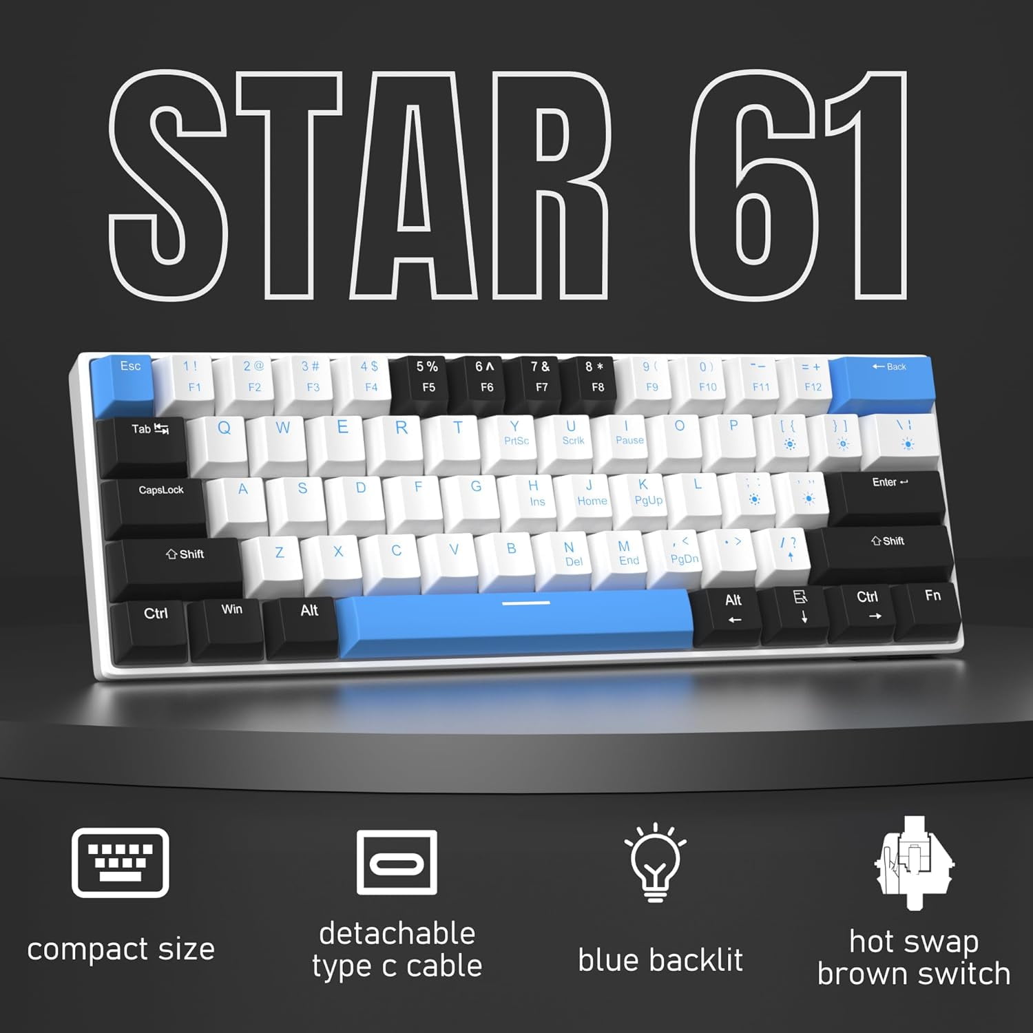 SHIQI-60% Mechanical Gaming Keyboard,Mixed Color Keycaps Gaming ...