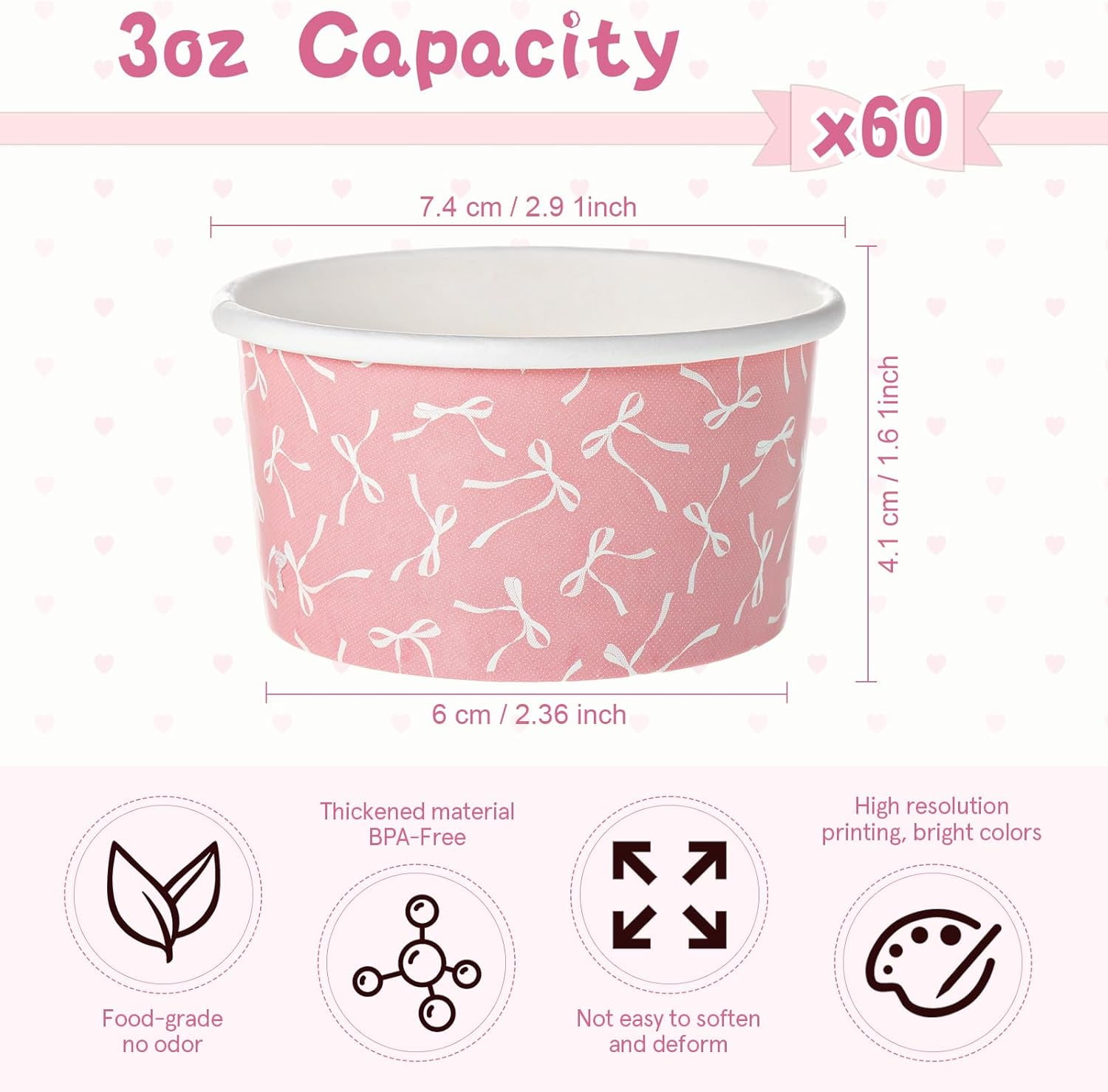 SHIQI-60 Pcs 3 oz Paper Ice Cream Cup Disposable Dessert Western Cup ...