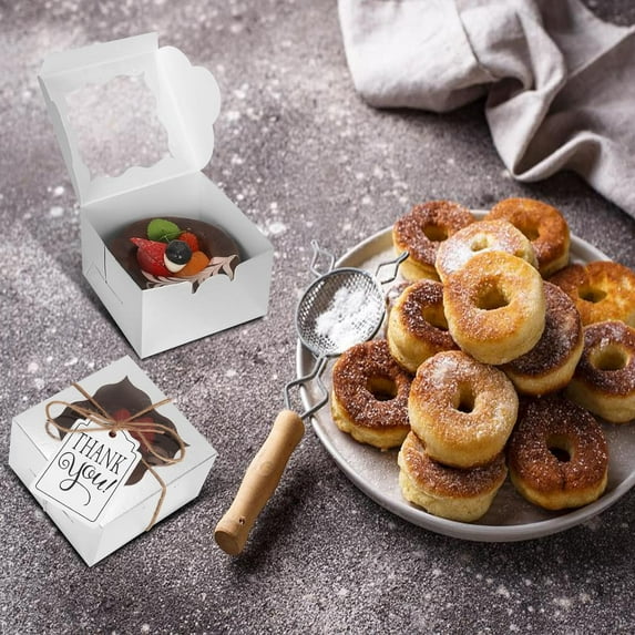 SHIQI-60 Pcs Silver Bakery Boxes with Window Individual Cupcake Boxes ...