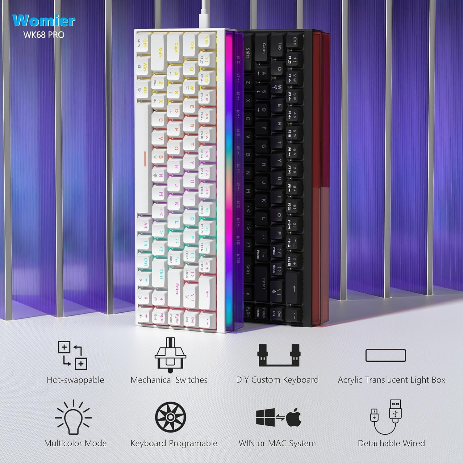 SHIQI-60% Percent Keyboard with Light Box, Wired Keyboard Gaming ...