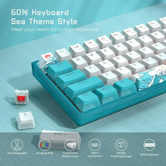 SHIQI-60% Percent Keyboard,WK61 V2 Mechanical RGB Wired Gaming Keyboard ...